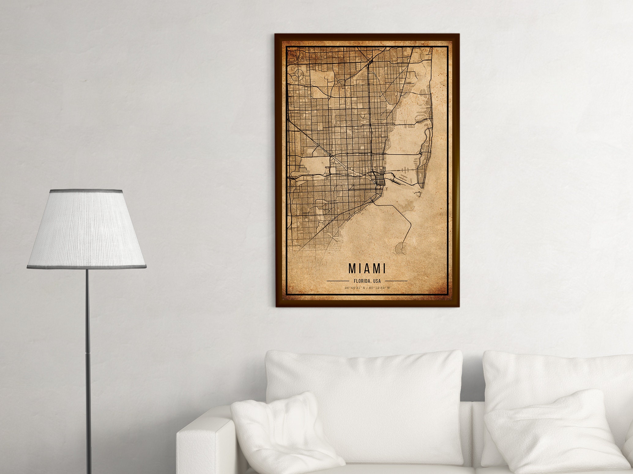 Miami Vintage Map Poster Miami Old Map Grunge Miami Map | Etsy