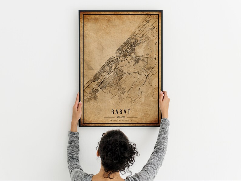 Rabat Vintage Map Poster Rabat Old Map Grunge Rabat Map - Etsy