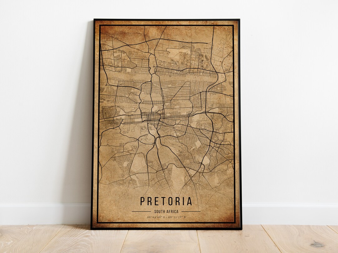 Pretoria Vintage Map Poster, Pretoria Old Map, Grunge Pretoria Map ...