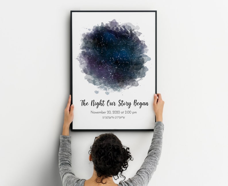 Custom Star Map Print Watercolor Night Sky Poster Gift for - Etsy
