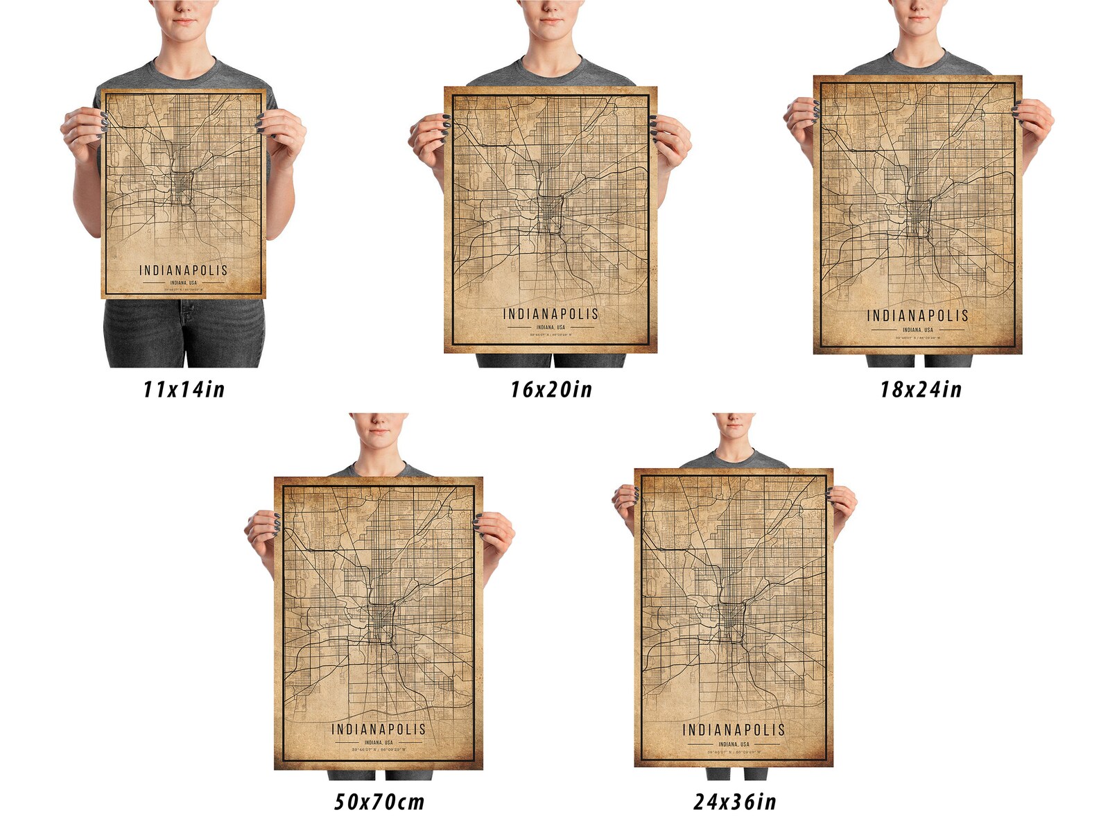 Indianapolis Vintage Map Poster Indianapolis Old Map Grunge | Etsy