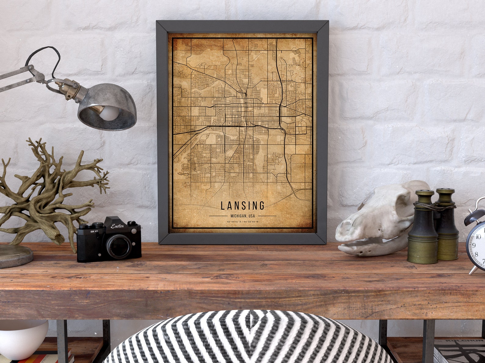 Lansing Vintage Map Poster Lansing Old Map Grunge Lansing | Etsy