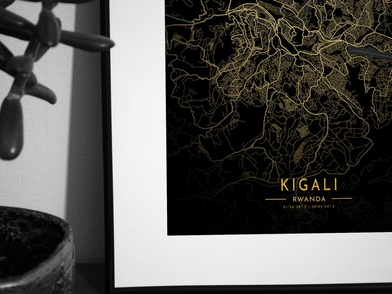 Kigali Map Poster Kigali City Gold Map Poster Kigali Canvas - Etsy