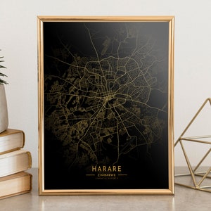 Harare Gold Map Poster, Harare City Poster, Harare Map Printable ...