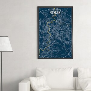 Rome Blue Map Poster, Rome City Blue Map Poster, Rome City Sign, Italy ...
