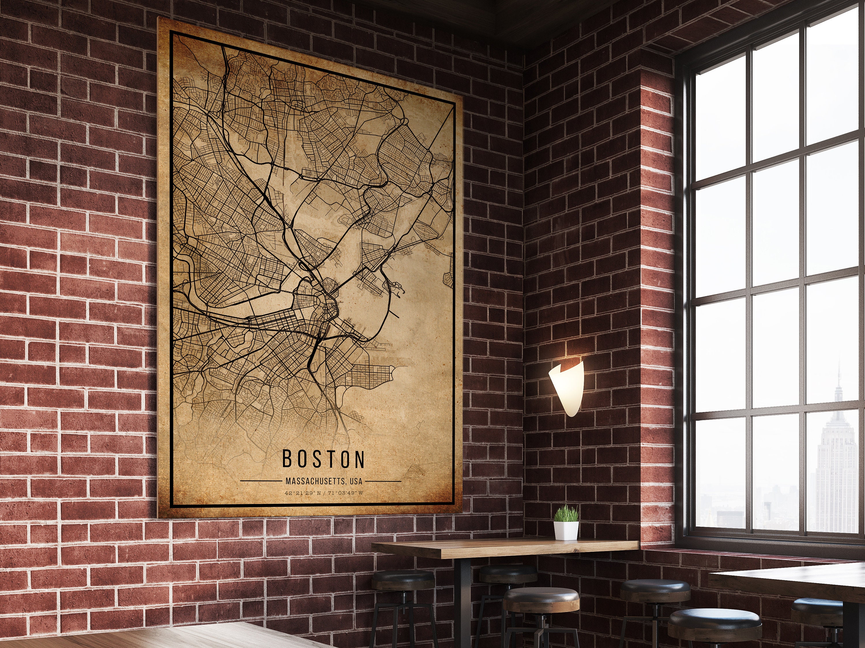 Boston Vintage Map Poster Boston Old Map Grunge Boston Map | Etsy