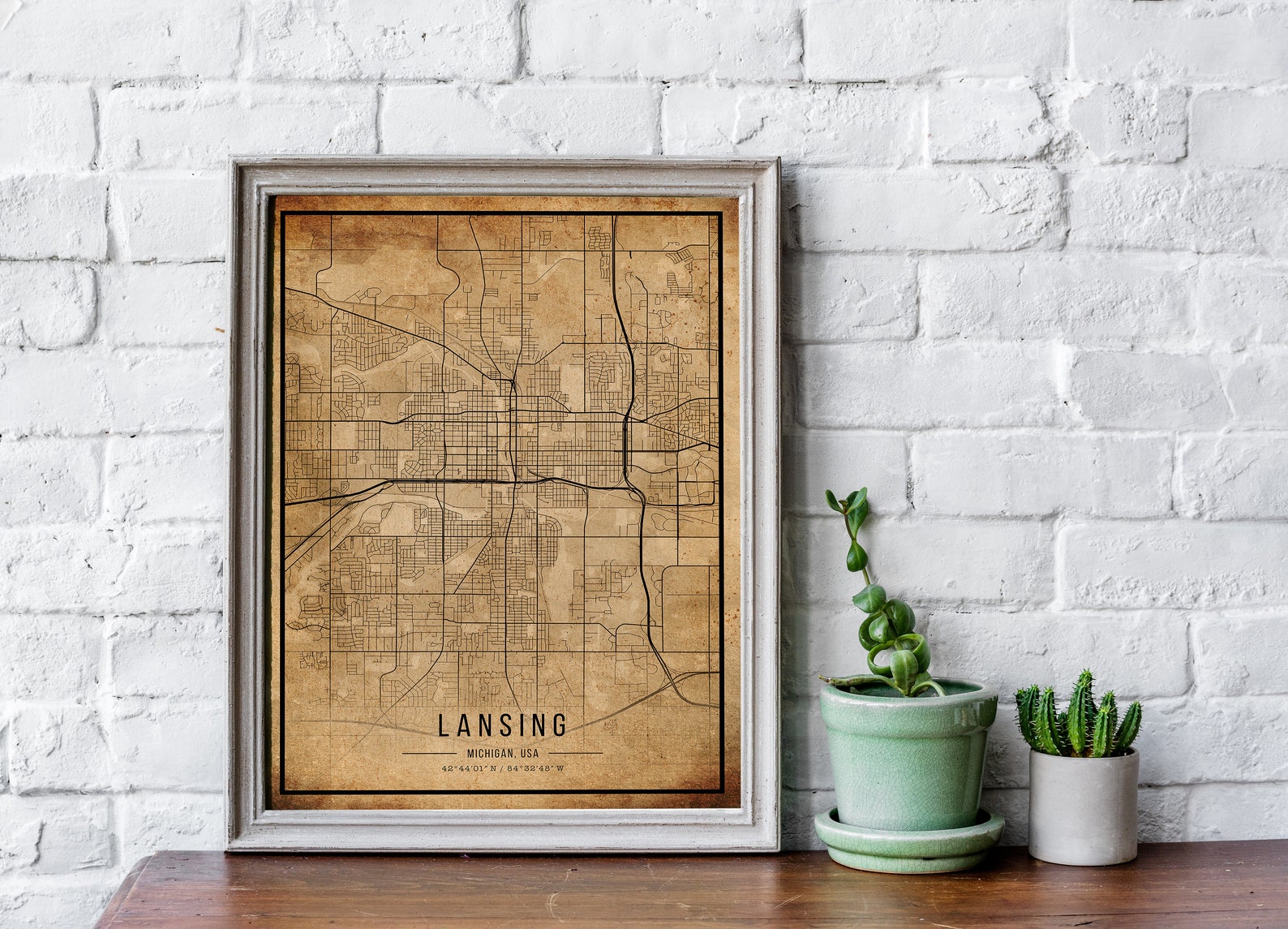 Lansing Vintage Map Poster Lansing Old Map Grunge Lansing | Etsy