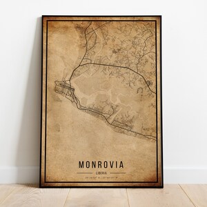 Monrovia Vintage Map Poster, Monrovia Old Map, Grunge Monrovia Map ...