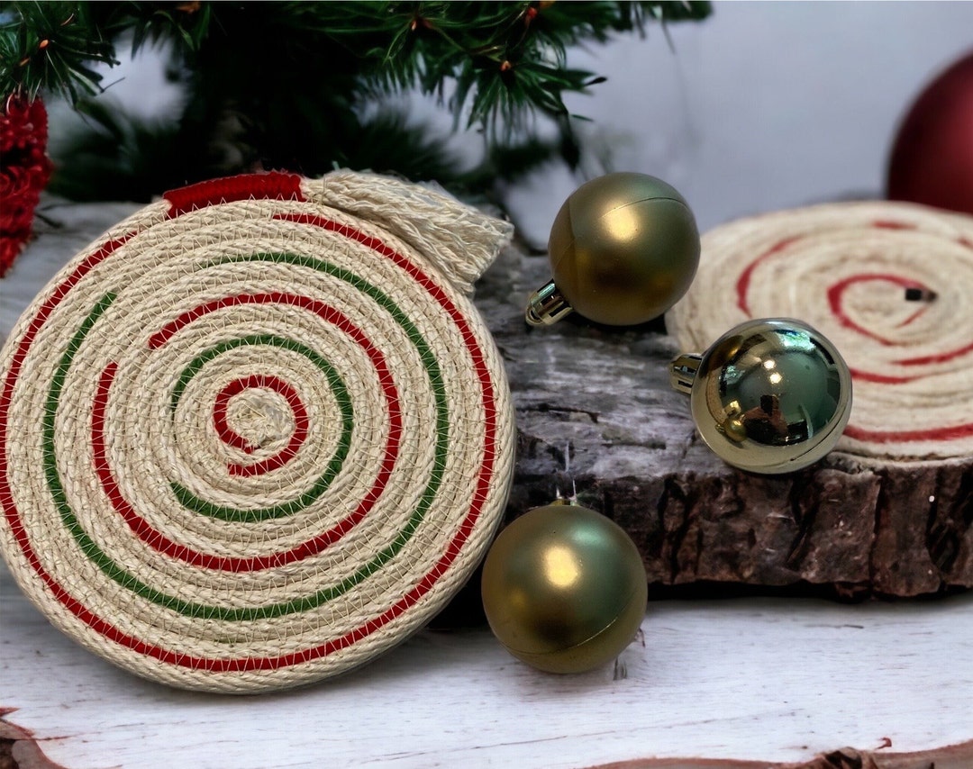 Holiday Rope Coasters / Handmade Woven Coiled 1/4 Inch Rope Cotton Rope ...