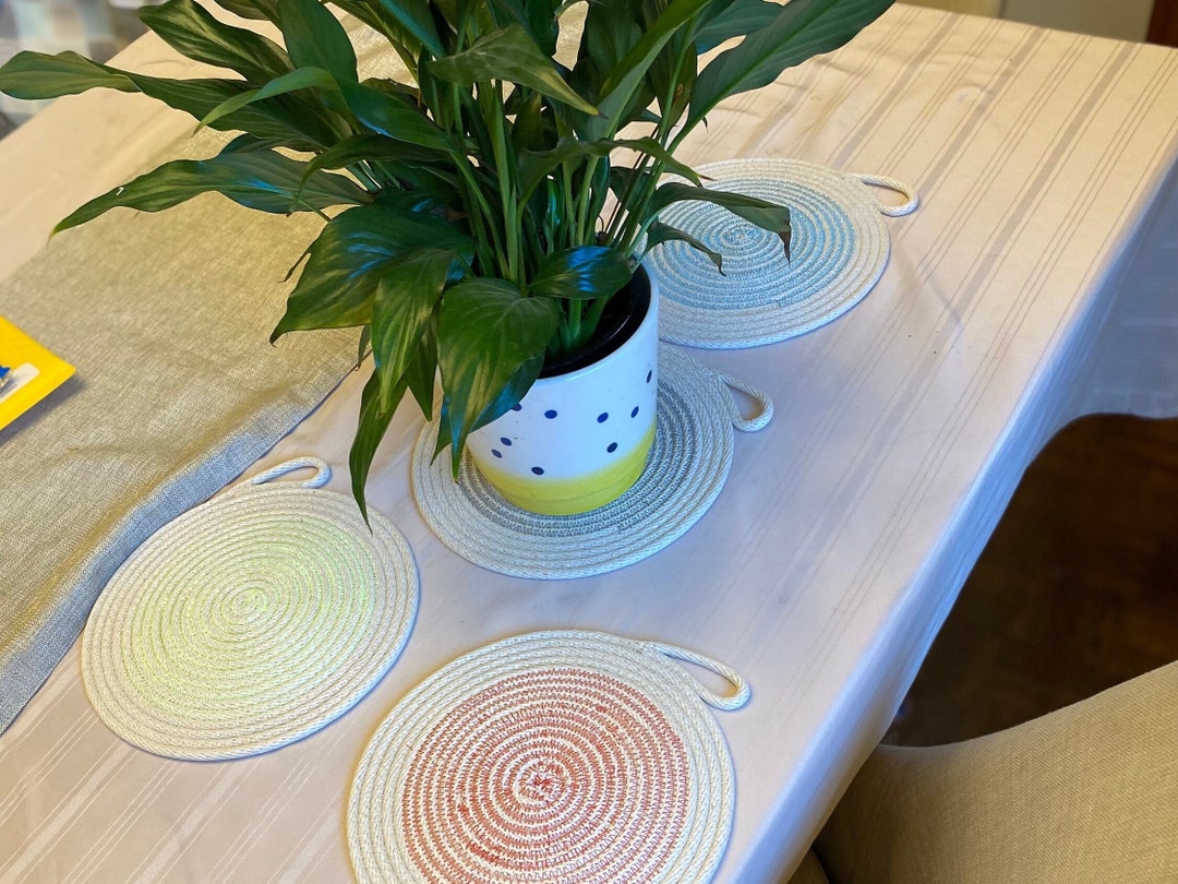 Rope Trivets , Set of Four Red Gray Yellow & Blue Gift Set. 7 Inches - Etsy