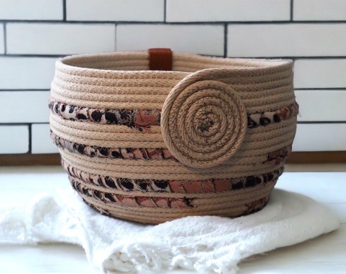 Rope Basket Handmade, Woven Cotton Bowl Gift Basket. Fabric Wrapped ...