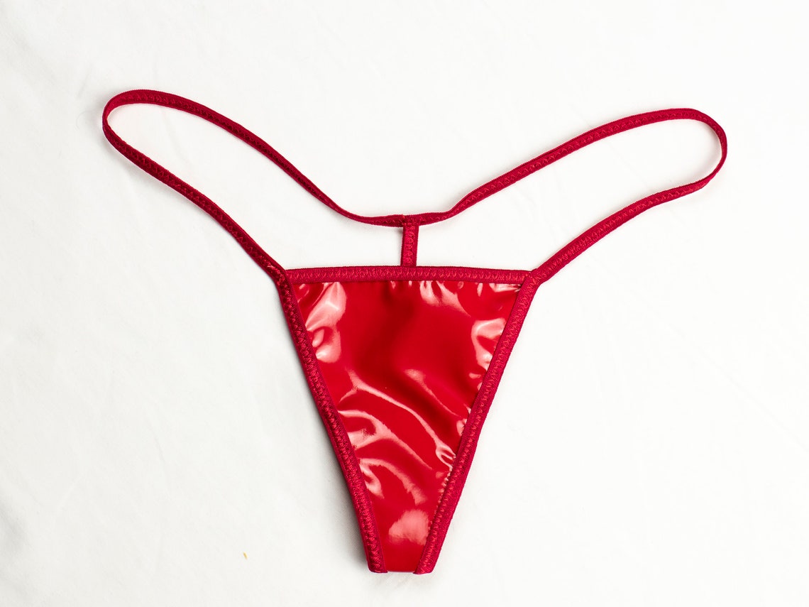 Super Low Cut Cherry Red Vinyl G-string. Sexy Faux Leather PVC G-string ...