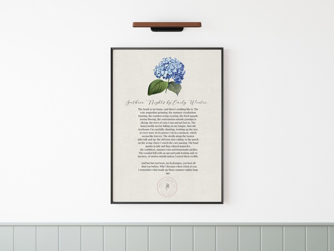 Southern Nights Poem, Hydrangea Wall Decor, Southern Art, Southern ...