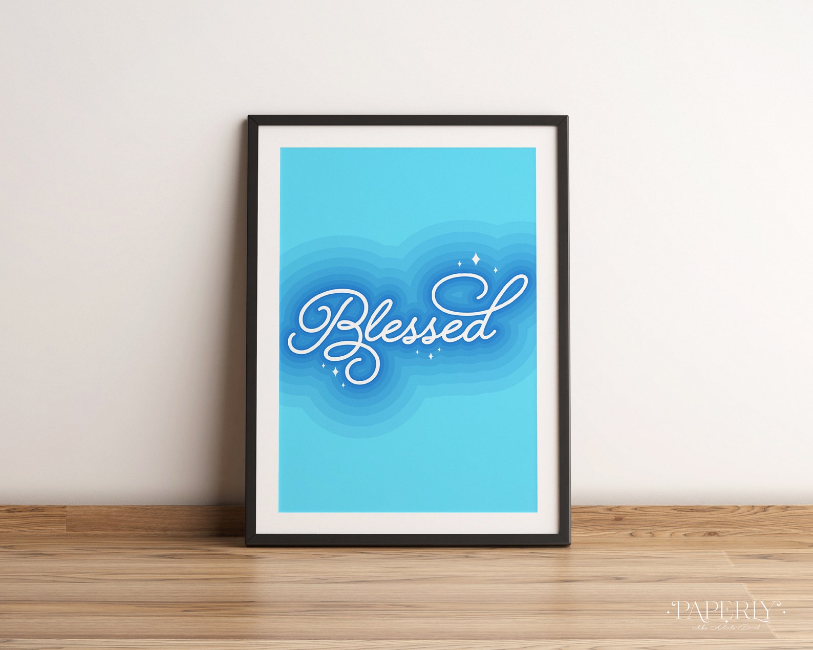 Blue Blessed Quote Art Print | Colorful Style Poster | Wall Art | Quote ...