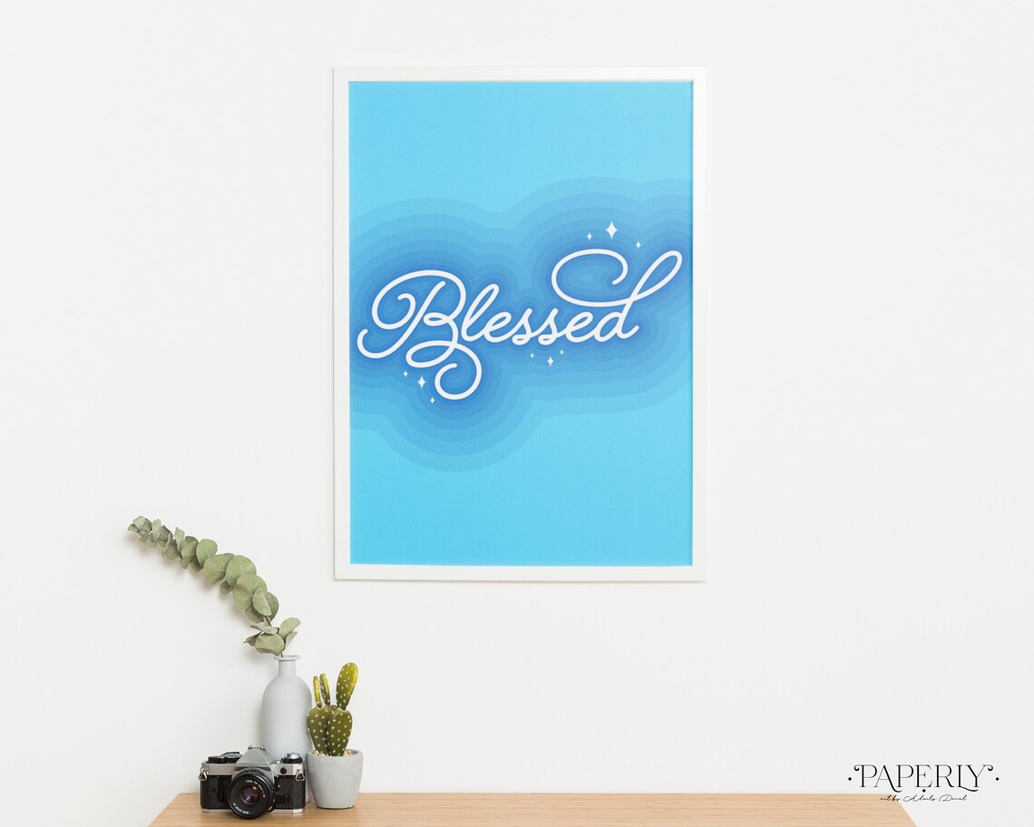 Blue Blessed Quote Art Print Colorful Style Poster Wall | Etsy