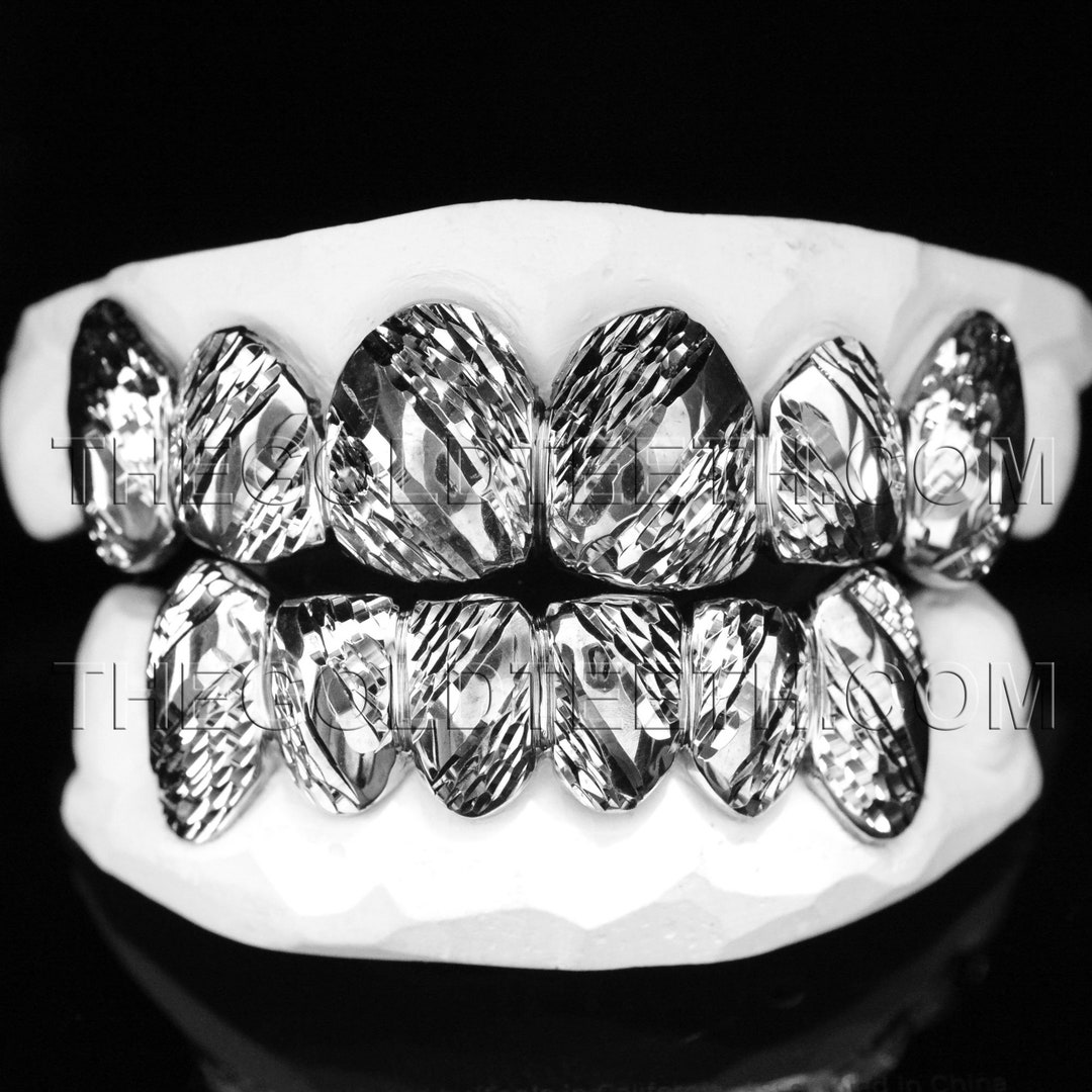 Sterling Silver Grillz 925 Custom Silver Teeth Real Diamond Cut Silver ...
