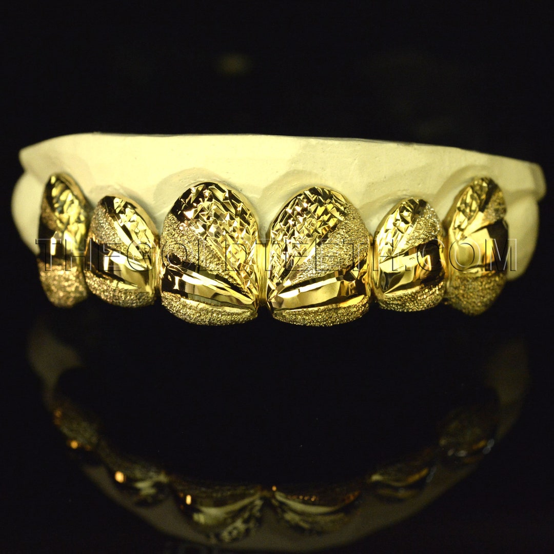 Grillz 10k Custom Gold Teeth Diamond Dust Yellow Gold Grillz Real Gold ...