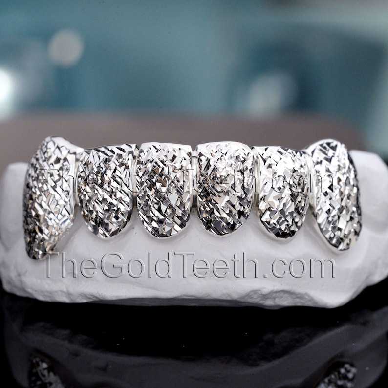 Silver Grillz 925 Sterling Silver Teeth Real Diamond Cut Custom Silver ...