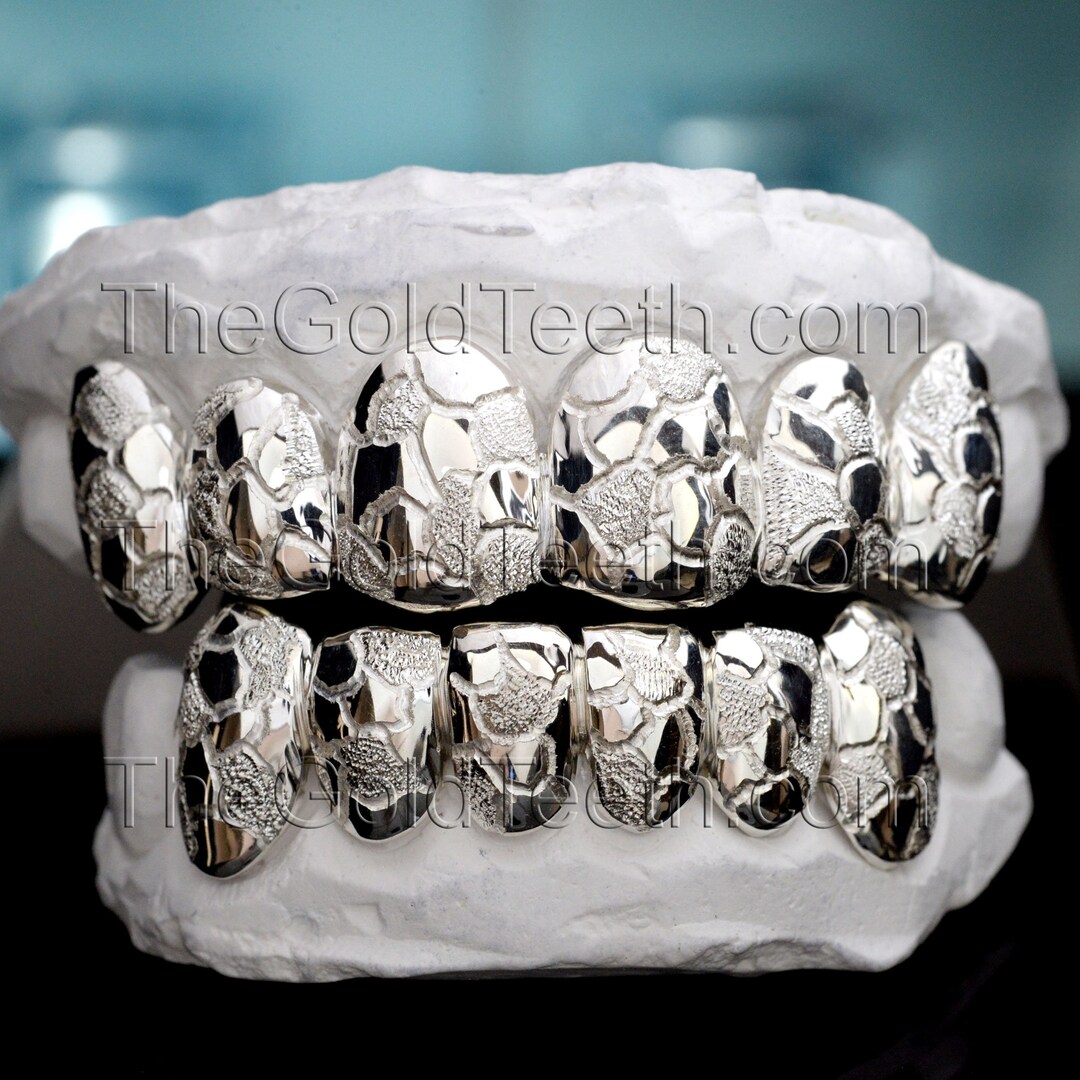 Custom Silver Grillz 925 Sterling Silver Teeth Real Diamond Dust Custom ...