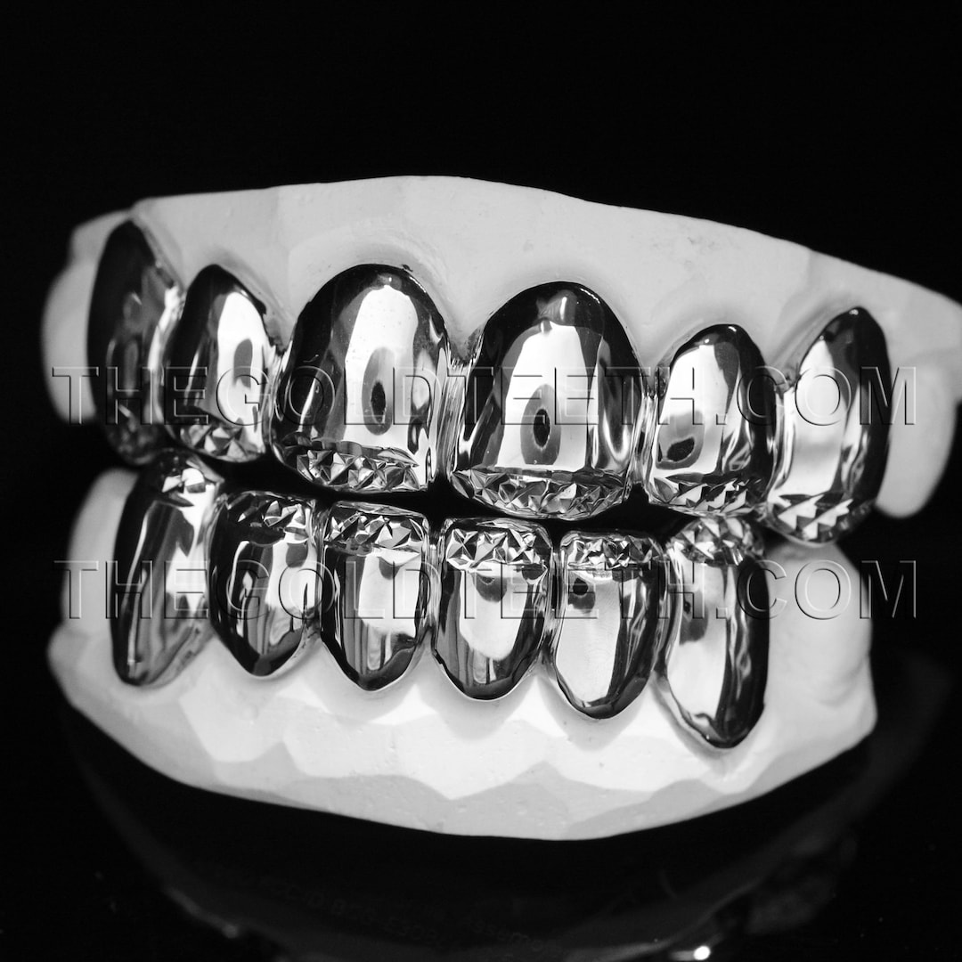 Sterling Silver Grillz 925 Silver Teeth Real Diamond Cut Custom Silver ...
