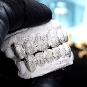 Silver Grillz 925 Sterling Silver Teeth Real Diamond Dust Silver Grill ...