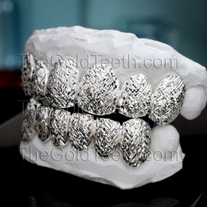 Silver Grillz 925 Sterling Silver Teeth Real Diamond Cut Custom Silver ...