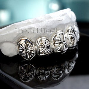 Custom Silver Grillz 925 Sterling Silver Teeth Real Diamond Cut Silver ...