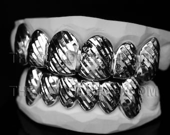 Silver Grillz 925 Sterling Silver Teeth Real Diamond Cut Custom Silver ...