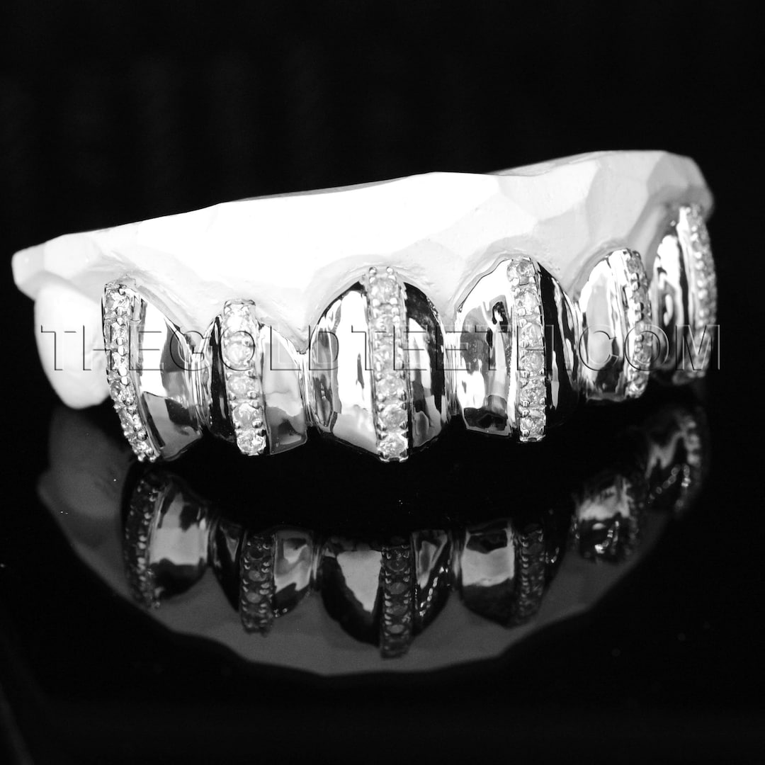 Grillz CZ Silver Grillz Iced Out Custom 925 Sterling Silver Teeth Real ...