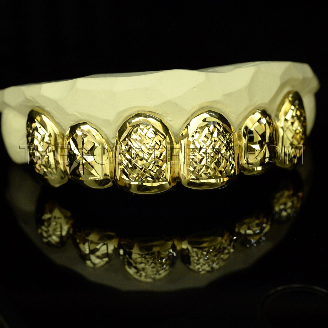 Gold Grillz 10k,14k,18k Custom Gold Teeth Diamond Cut Yellow Grillz ...