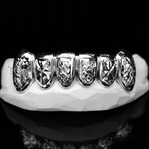 Silver Grillz 925 Sterling Silver Teeth Real Diamond Cut Custom Silver ...