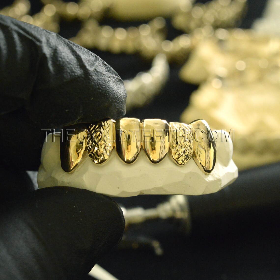 Gold Grillz 10k,14k,18k Custom Gold Teeth Diamond Cut Yellow Grillz ...