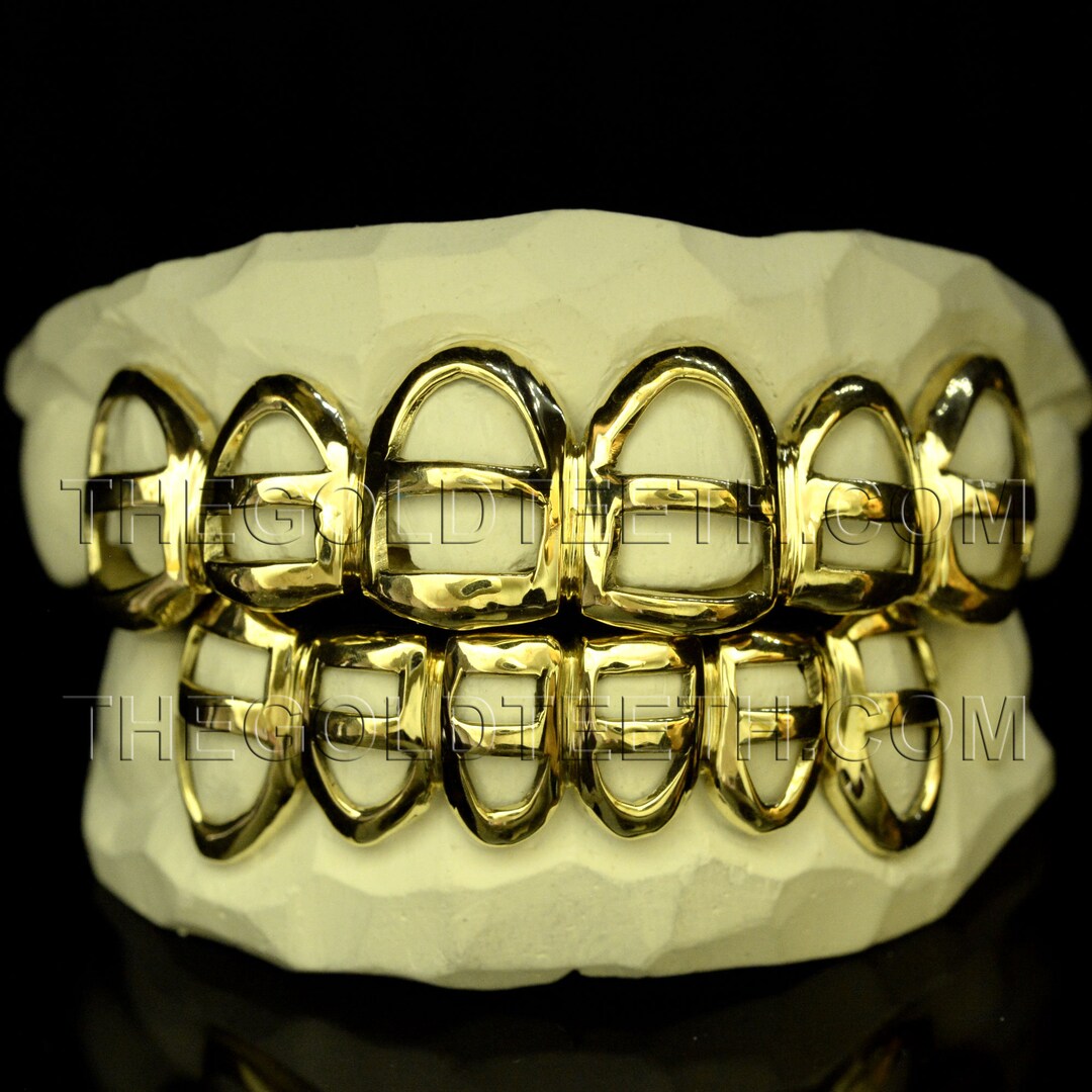 Gold Grillz 10k Gold Teeth Open Face Yellow Custom Grillz Real Gold ...