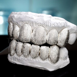 Silver Grillz 925 Sterling Silver Teeth Real Diamond Dust Silver Grill ...