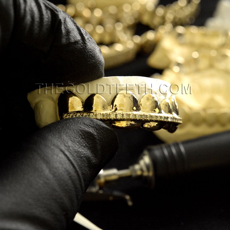 Grillz CZ Iced Out Yellow Gold Grillz Gold Teeth Real Custom - Etsy