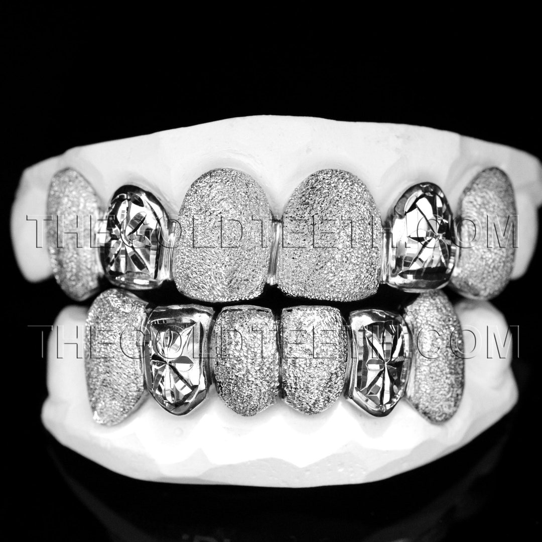 Silver Grillz 925 Sterling Silver Teeth Real Diamond Dust Silver Grill ...
