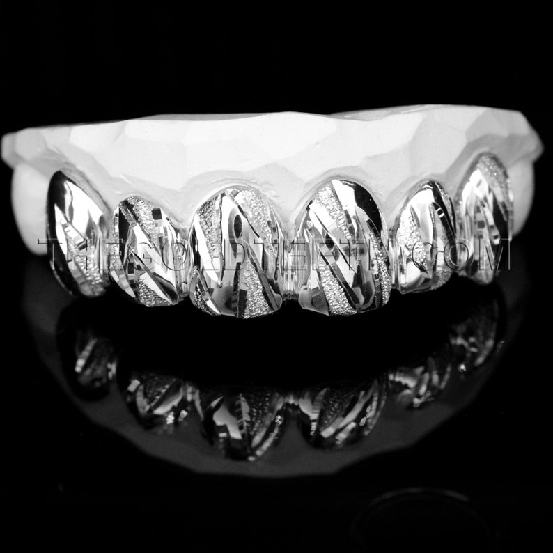 Custom Silver Grillz 925 Sterling Silver Teeth Real Diamond Dust Silver ...