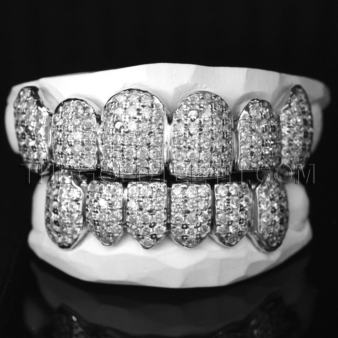 Grillz CZ Iced Out Silver Grillz Custom 925 Sterling Silver Teeth Real ...