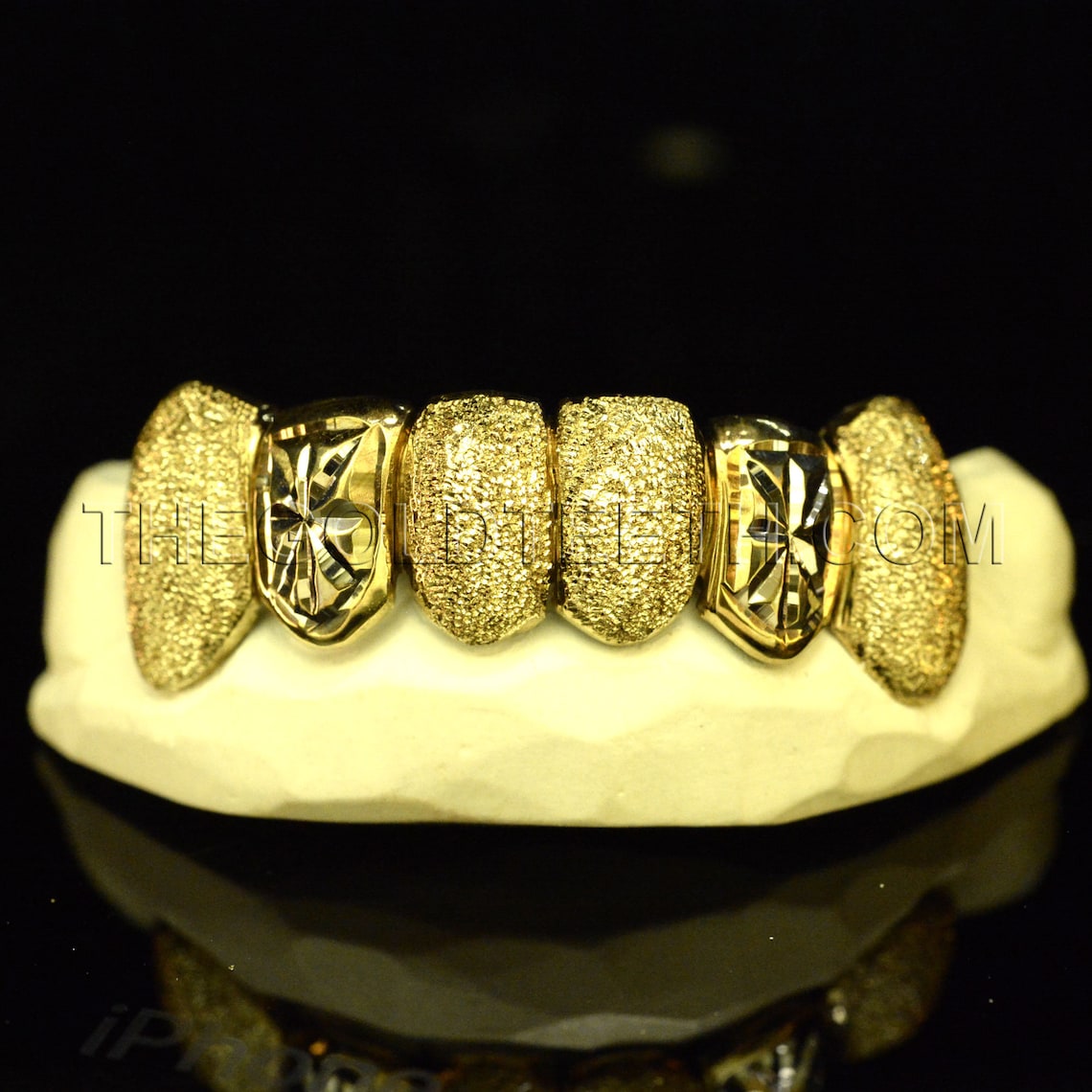 Custom Gold Grillz 10k Gold Teeth Diamond Dust Yellow Gold Grillz Real ...