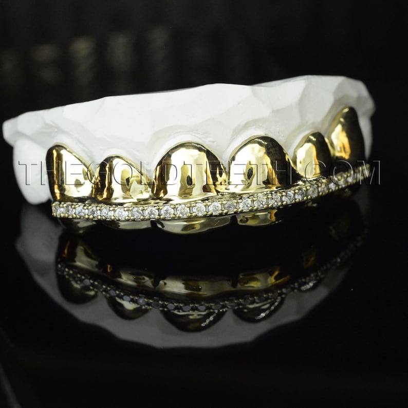 Grillz CZ Iced Out Yellow Gold Grillz Gold Teeth Real Custom - Etsy