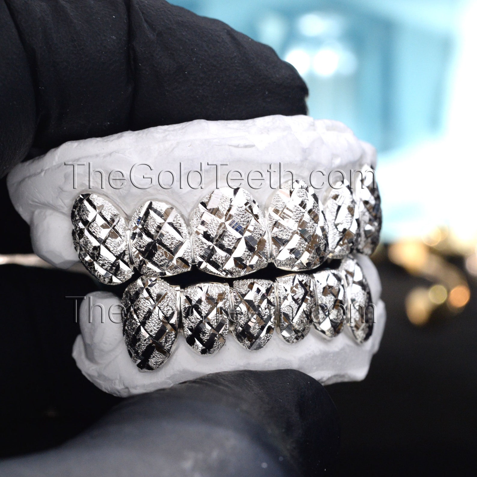 Silver Grillz 925 Sterling Silver Teeth Real Diamond Dust Custom Silver ...
