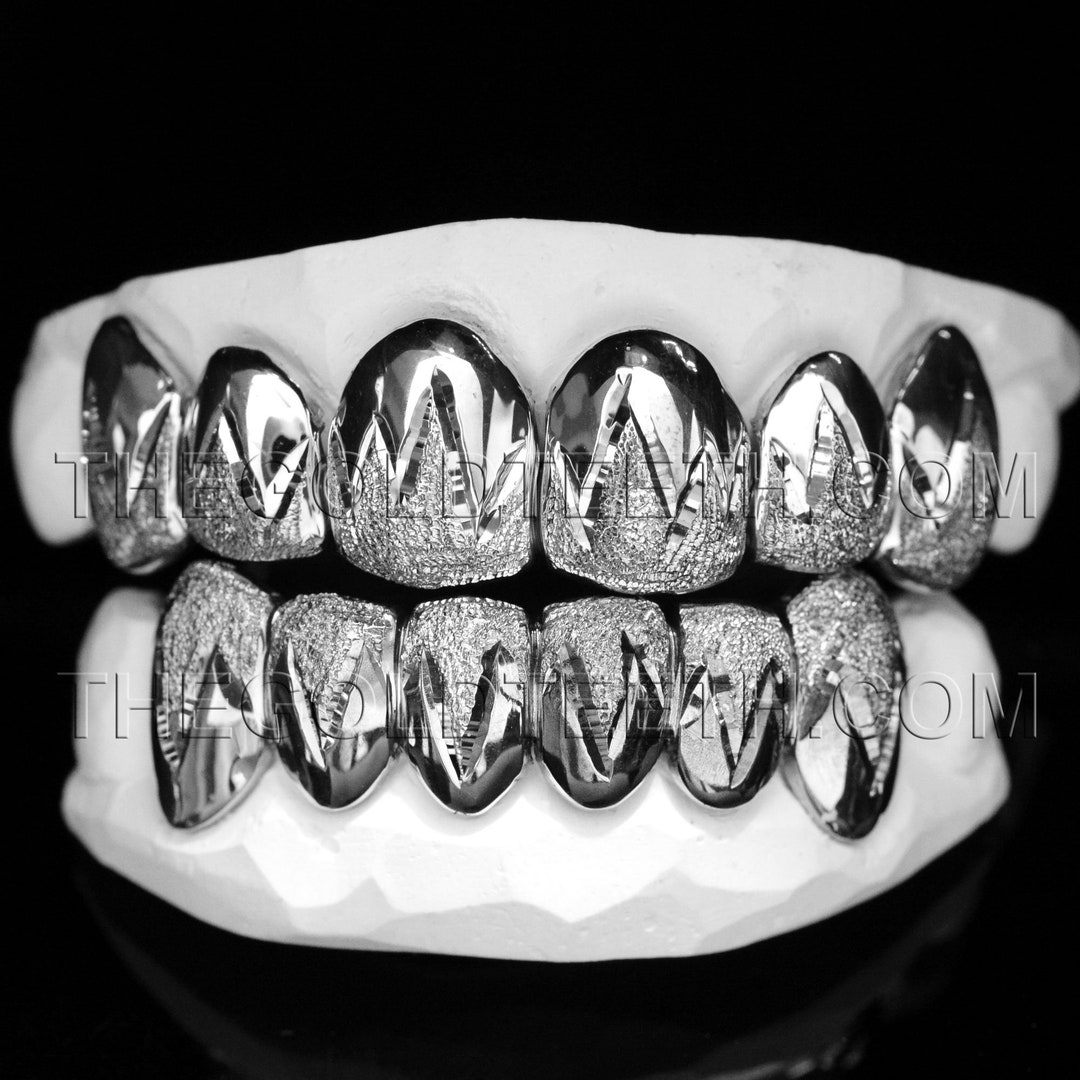 Custom Silver Grillz 925 Sterling Silver Teeth Real Diamond Dust Silver ...