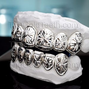 Custom Silver Grillz 925 Sterling Silver Teeth Real Diamond Cut Silver ...