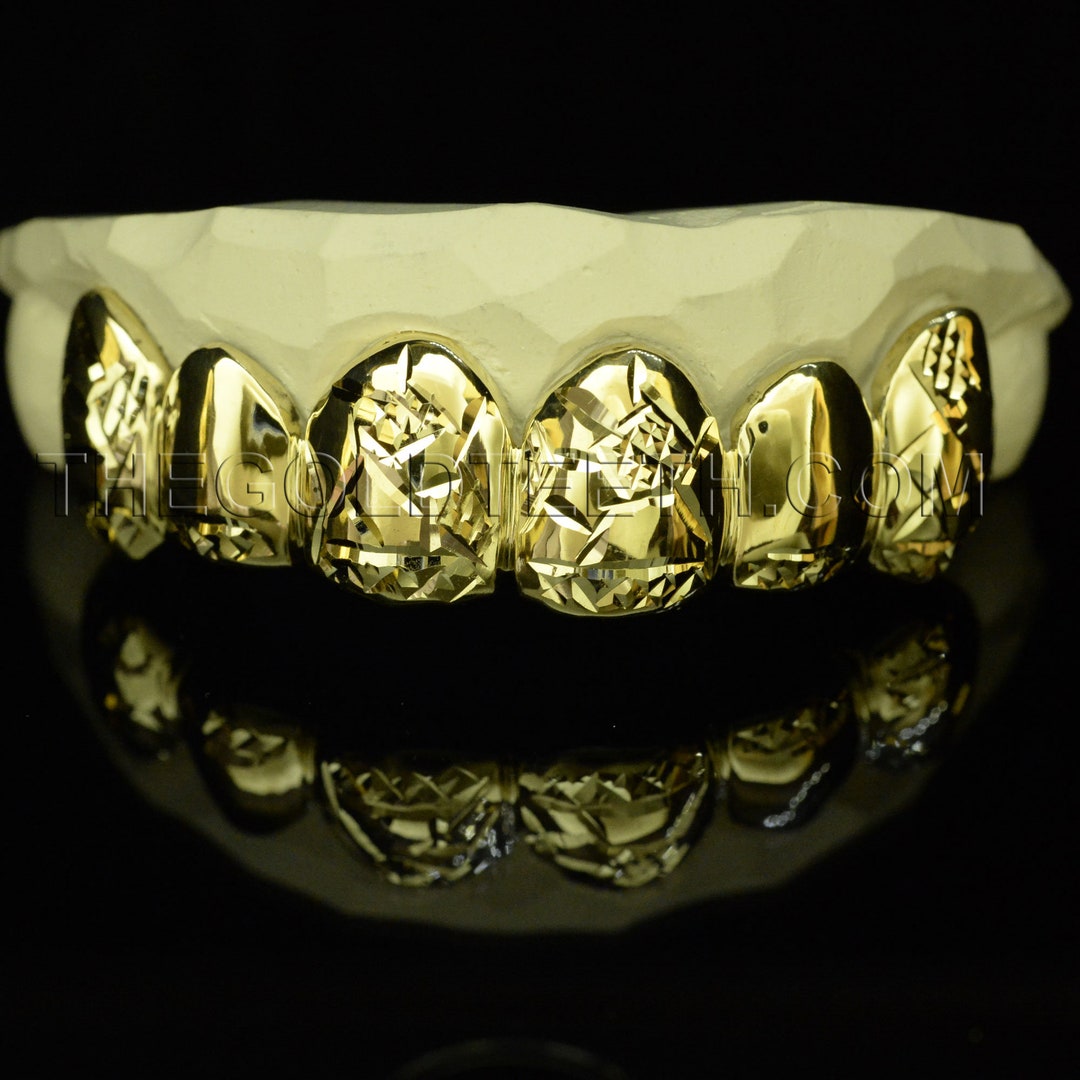 Gold Grillz 10k,14k,18k Custom Gold Teeth Diamond Cut Yellow Custom ...