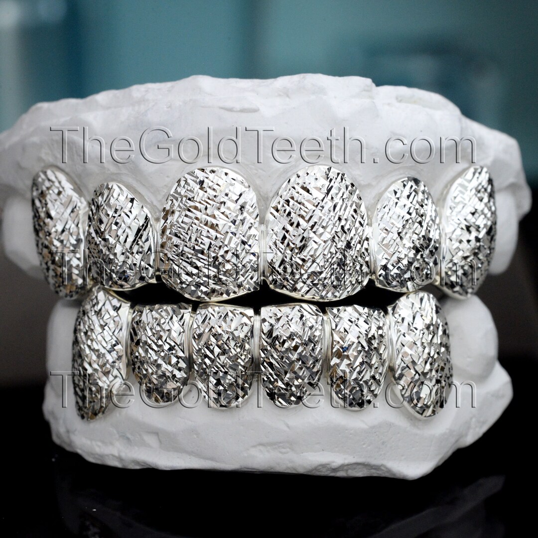 Silver Grillz 925 Sterling Silver Teeth Real Diamond Cut Custom Silver ...