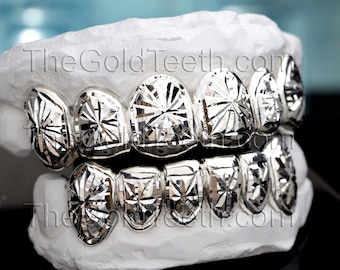 Silver Grillz 925 Sterling Silver Teeth Real Diamond Cut - Etsy