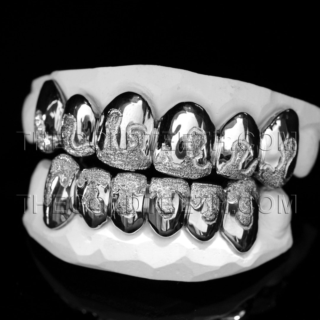 Sterling Silver Grillz 925 Custom Silver Teeth Real Diamond Dust Silver ...