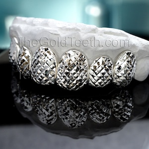 Silver Grillz 925 Sterling Silver Teeth Real Diamond Cut Custom Silver ...