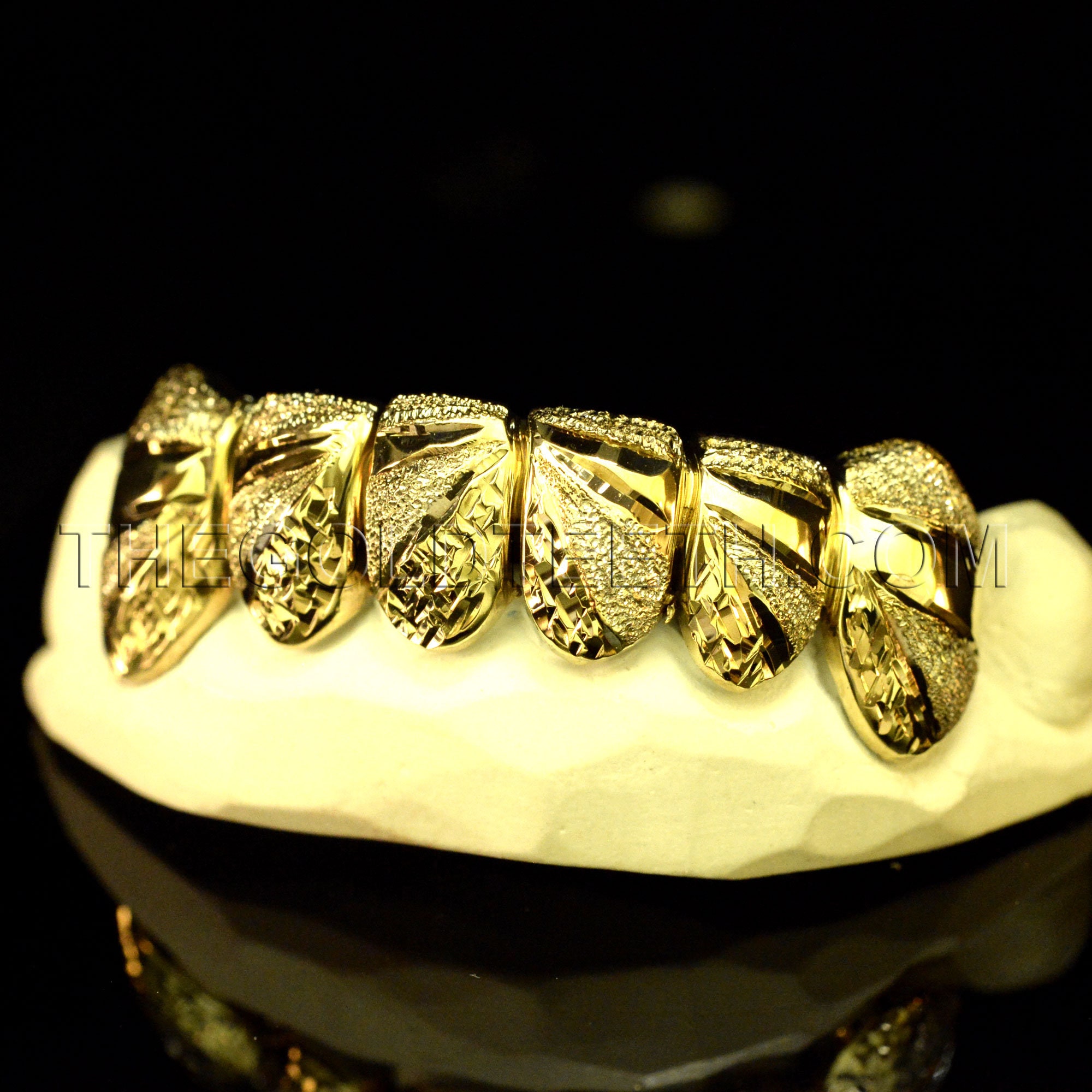 Custom Grillz 10k Gold Teeth Diamond Dust Yellow Gold Grillz Real Gold ...
