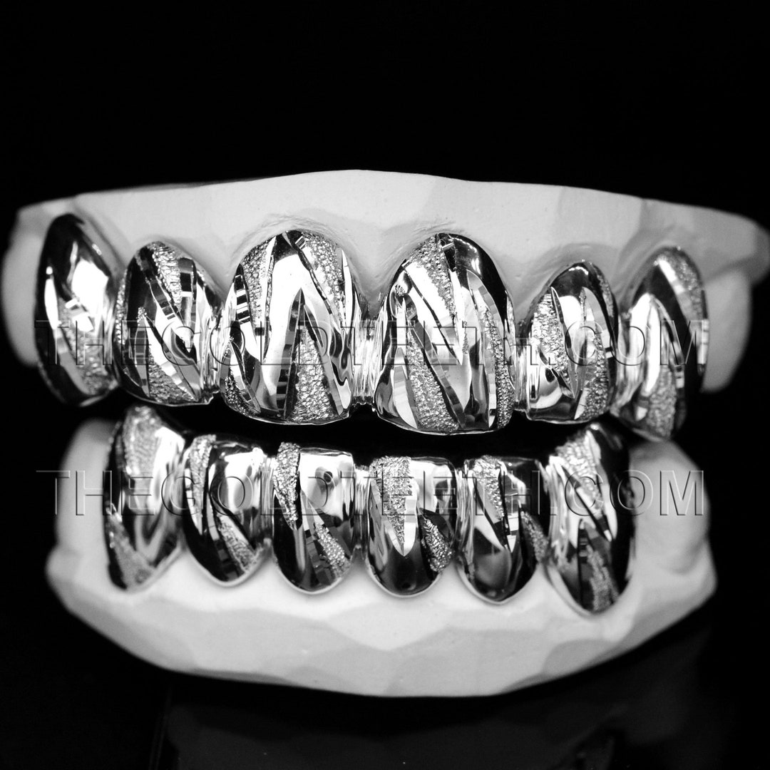 Custom Silver Grillz 925 Sterling Silver Teeth Real Diamond Dust Silver ...